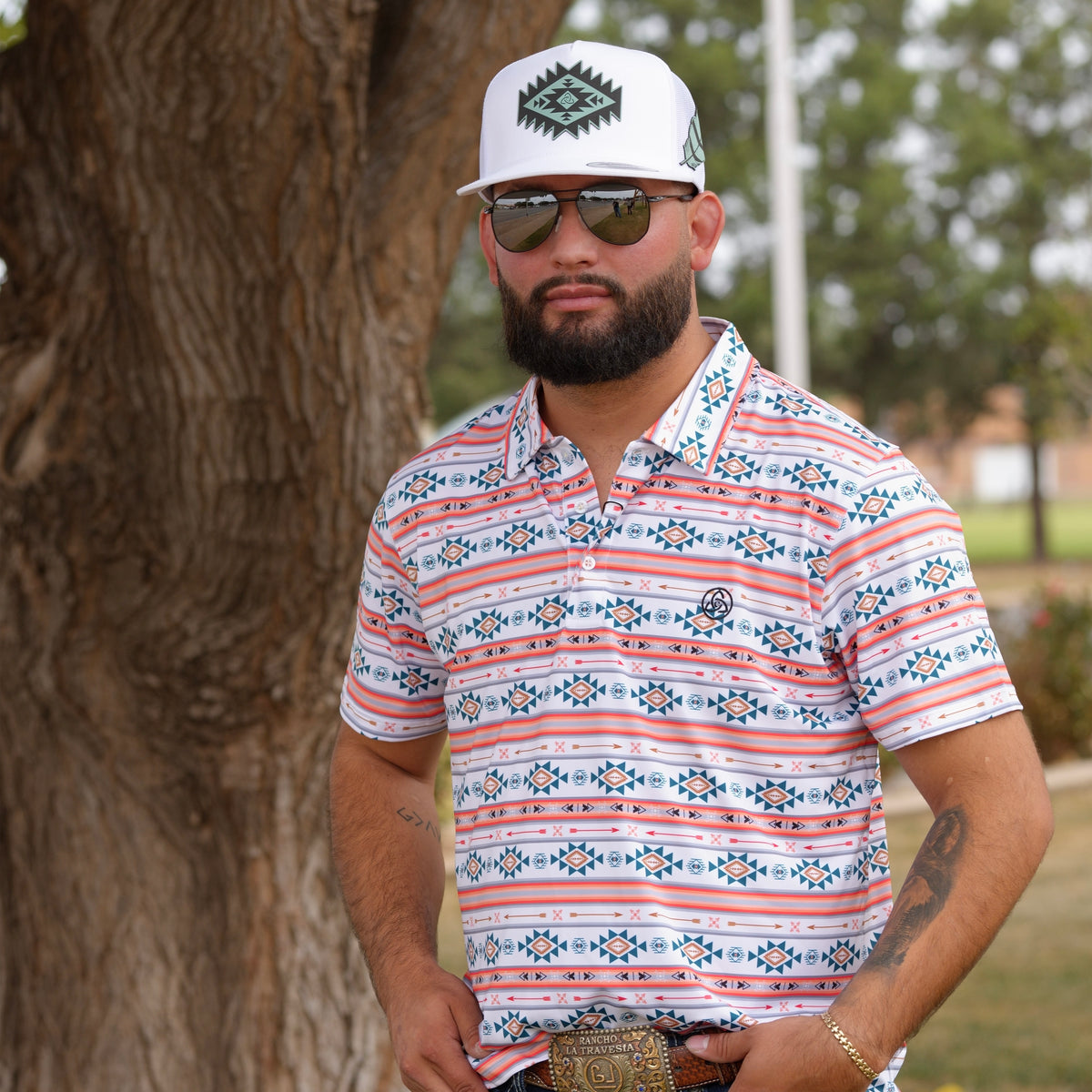 Men's Orange Striped Aztec Polo - 05 – CueroLine