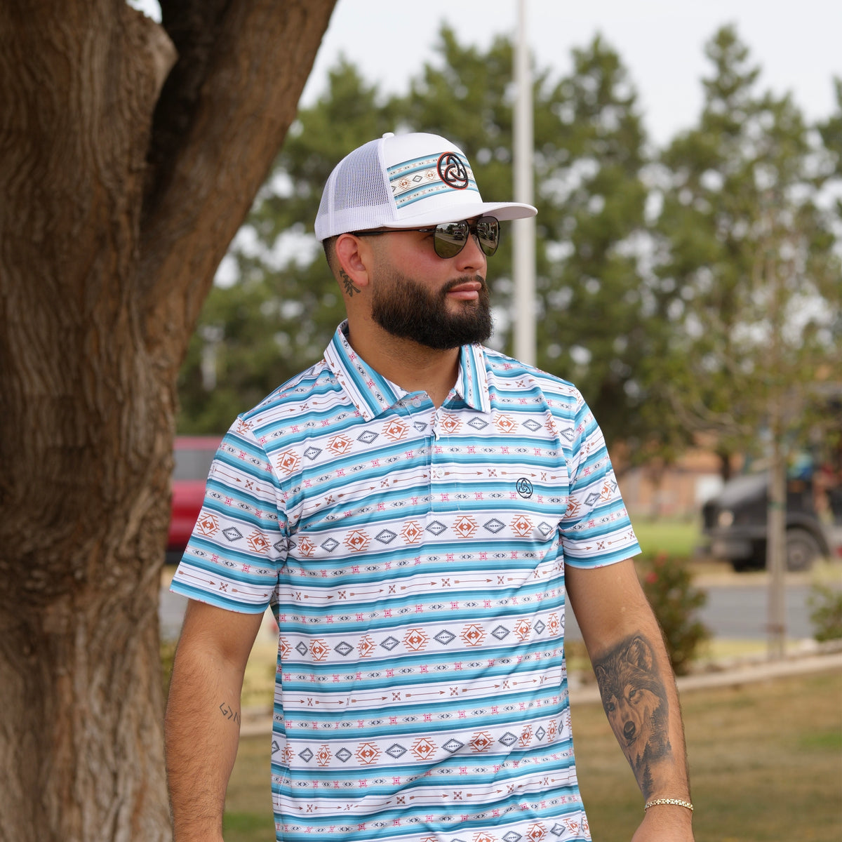 Men's Blue Striped Aztec Polo - 04 – CueroLine