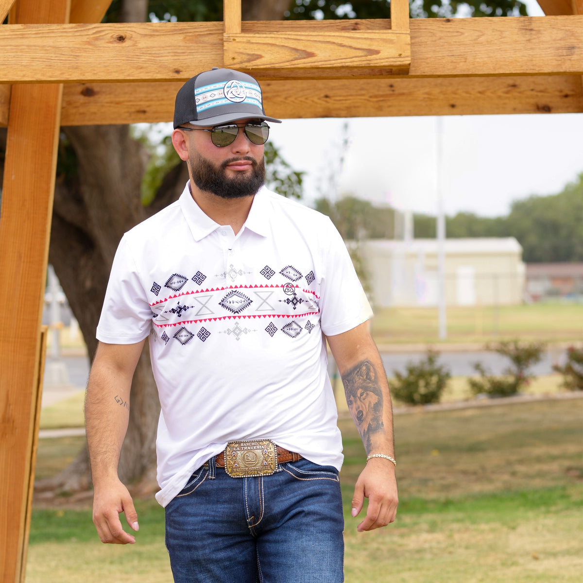 Men's White Aztec Polo - 06 – CueroLine