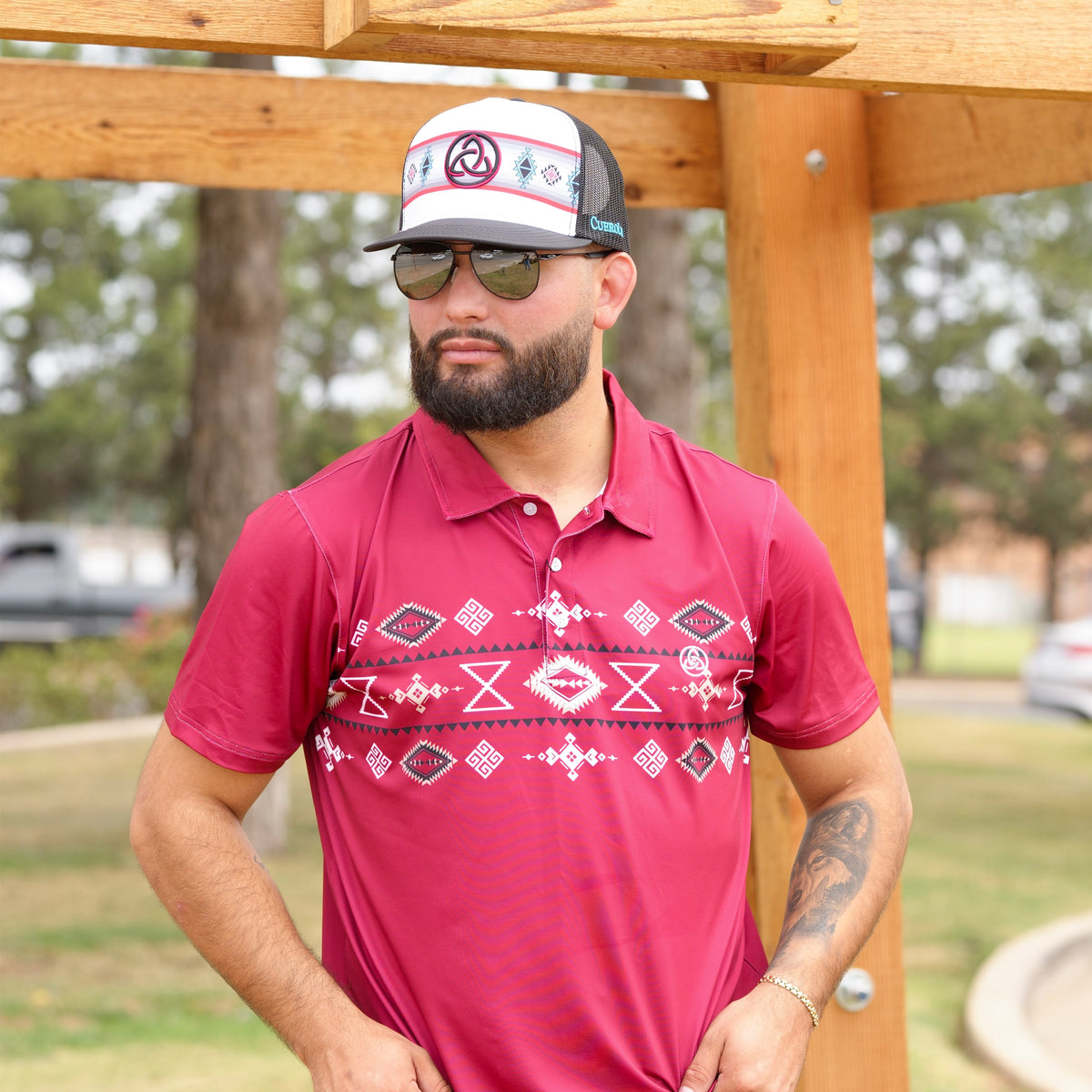 Men's Red Aztec Polo - 02 – CueroLine